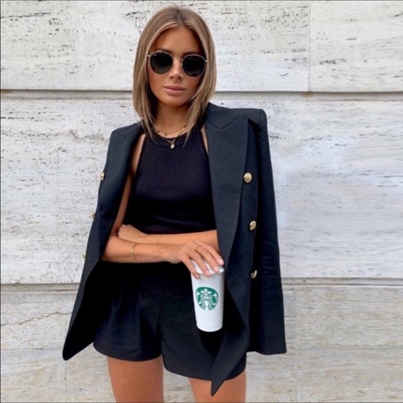 Zara | Jackets & Coats | Zara Balmain Style Double Breasted Black ...